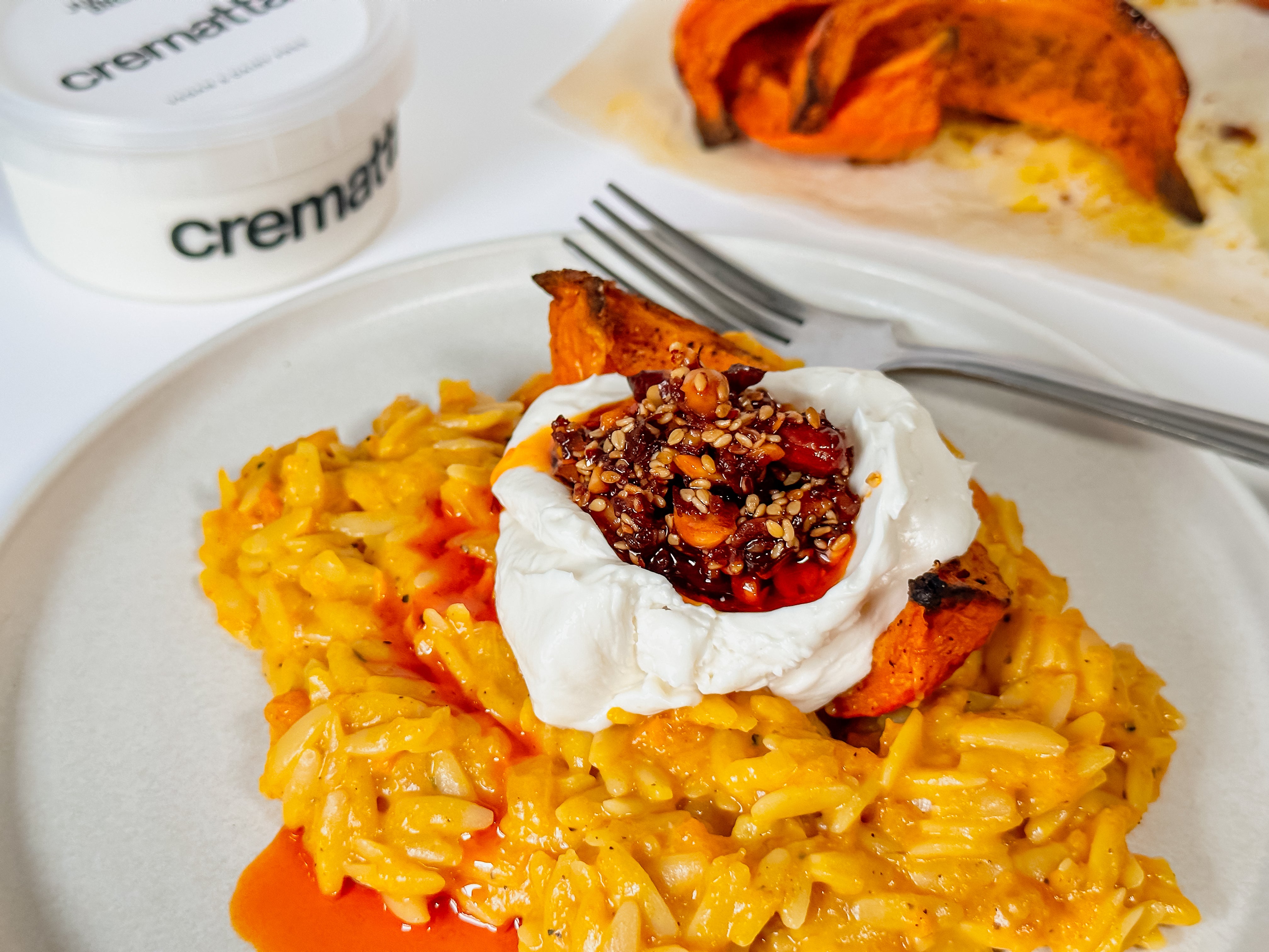 SPICED SQUASH & CREMATTA™ ORZO – JULIENNE BRUNO