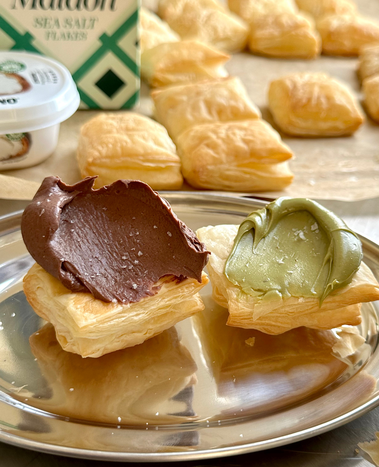 PUFF PASTRY SANDWICH WITH CREMATTA CHOCOLATE MOUSSE, PISTACHIO CREAM A ...