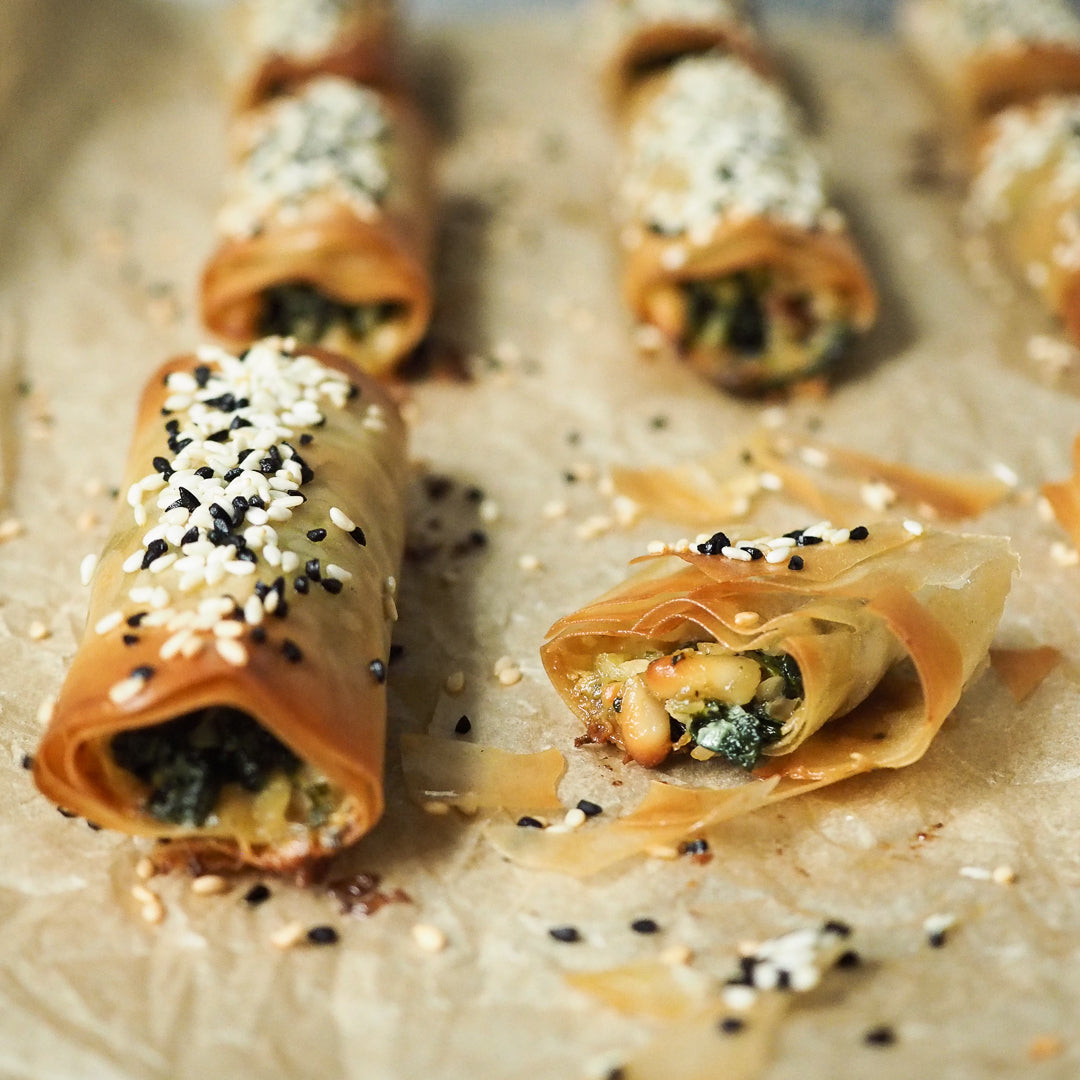 WILD GARLIC, CREMATTA™ & SPINACH FILO ROLLS – JULIENNE BRUNO